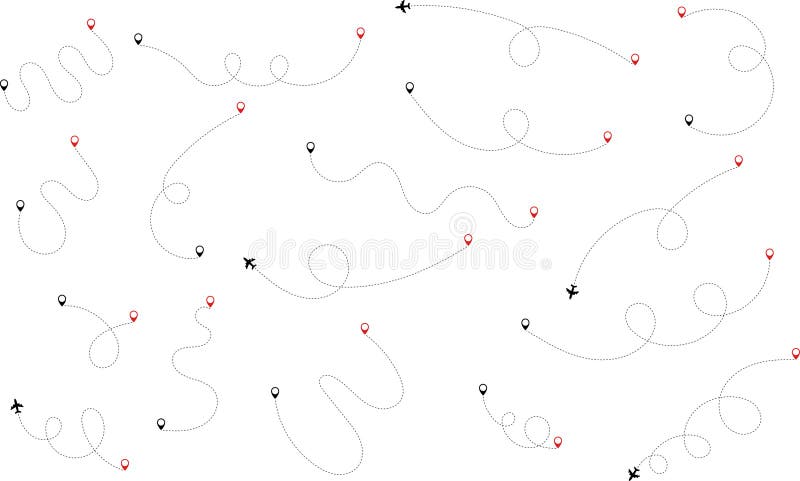 Airplane Route Icon - Two Points with Dotted Path and Location Pin ...