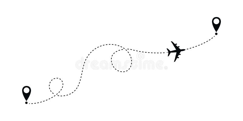 Airplane Route Line Starting Point and Destination Isolated on White ...