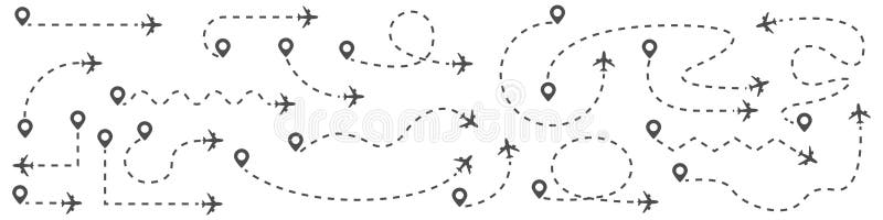 Airplane Routes. Plane Path. Travel Path Icon Set Stock Illustration ...