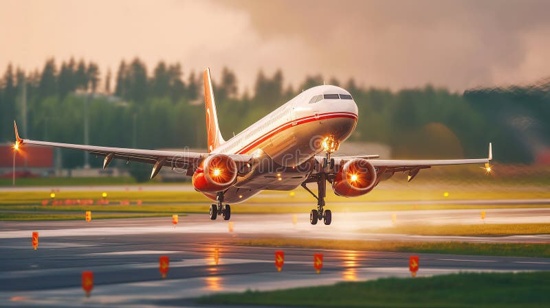 Airplane Running on the Runway, Airplane in the Airport with Ai ...