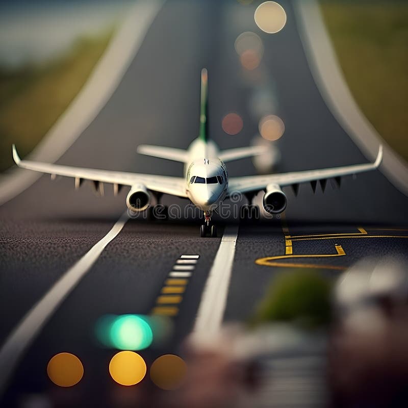 Airplane on the Runway with Dramatic Clouds at Sunset. Travel Concept ...