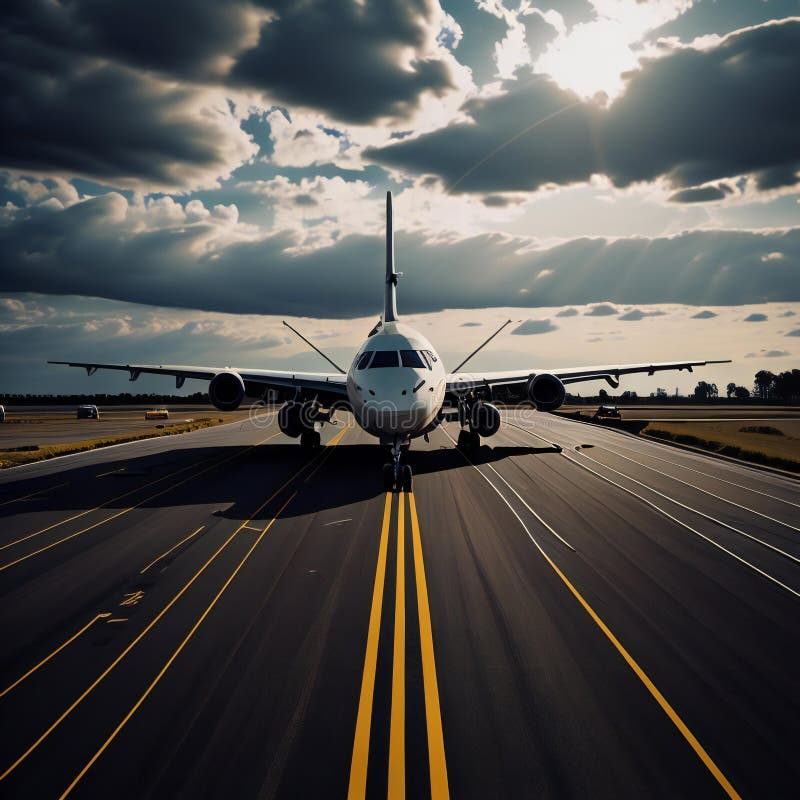 Airplane on the Runway of the Airport with Dramatic Sky and Clouds ...