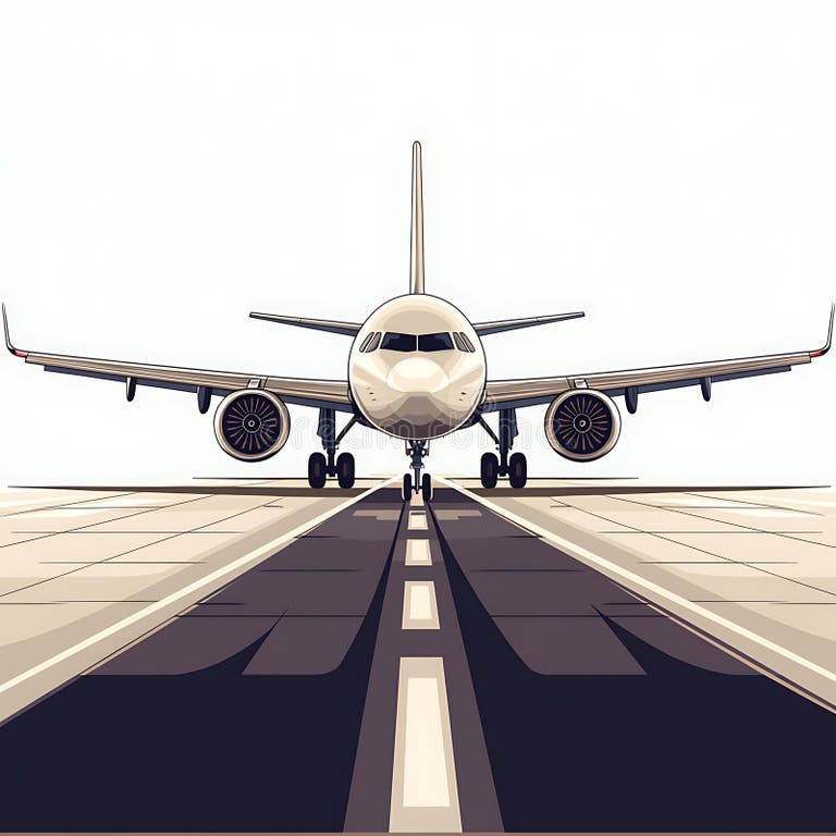 Airplane on Runway Front View of a Passenger Jet Preparing for Takeoff ...