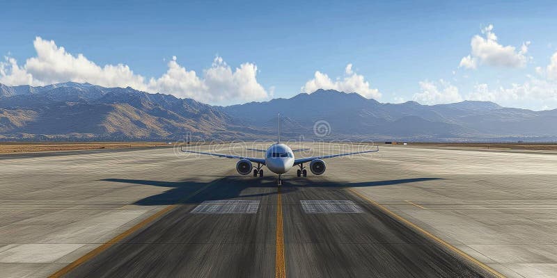 Airplane on Runway: Rear View of a Plane Ready for Takeoff at Sunrise ...