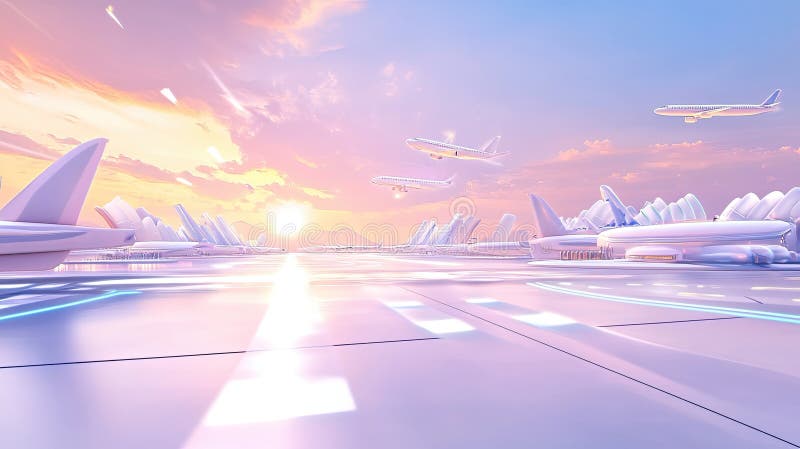 Airplane Runway Sunset Fantasy Stock Photo - Image of light, travel ...