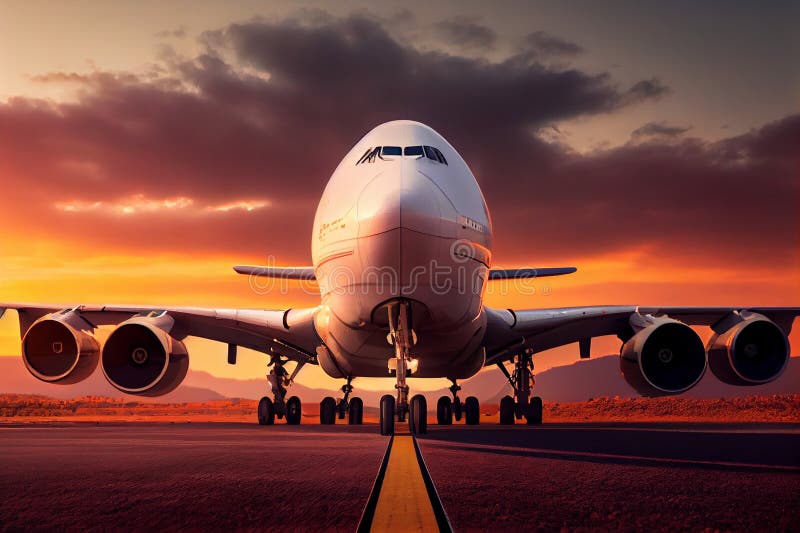 Airplane on the Runway at Sunset.generative Ai Stock Illustration ...