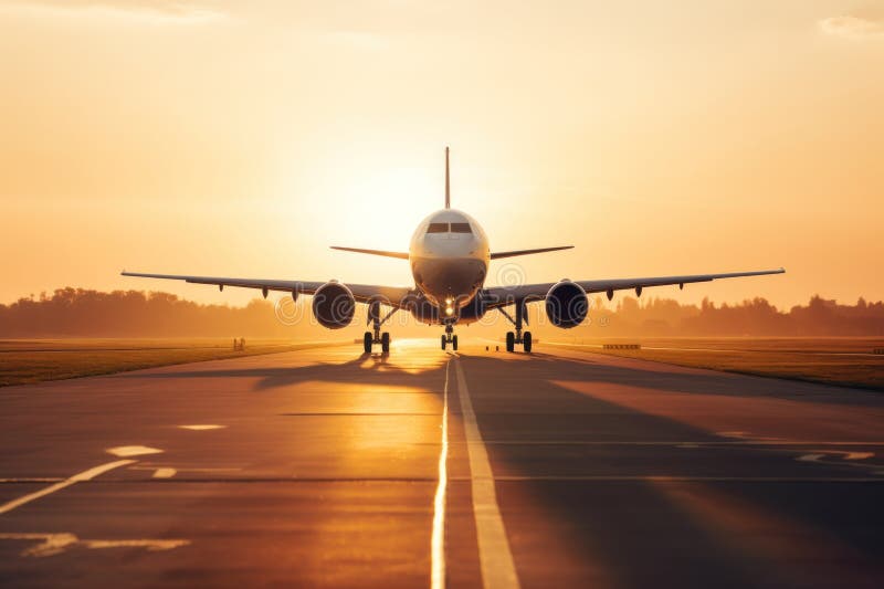 Airplane on the Runway at Sunset. Travel and Transportation Concept ...
