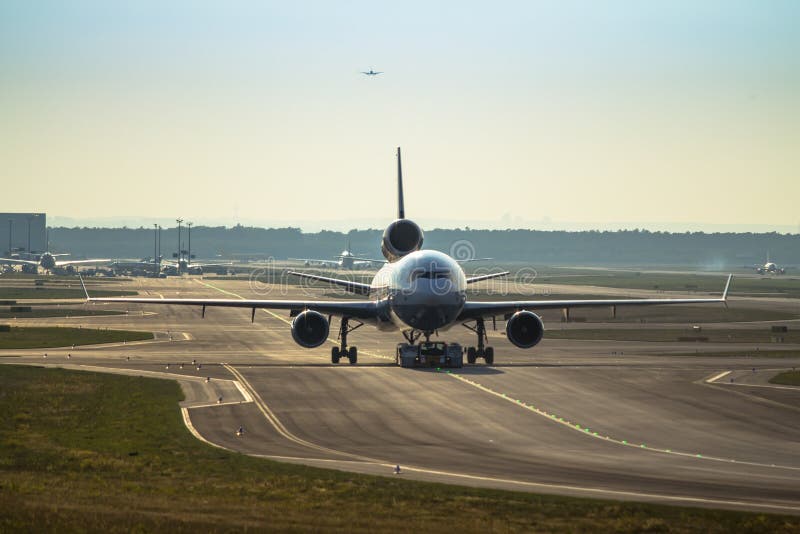 Airplane on the runway stock photo. Image of technology - 91292394