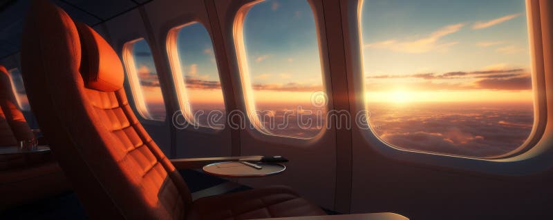 An Airplane Seat with Windows at Sunset Stock Photo - Image of cabin ...