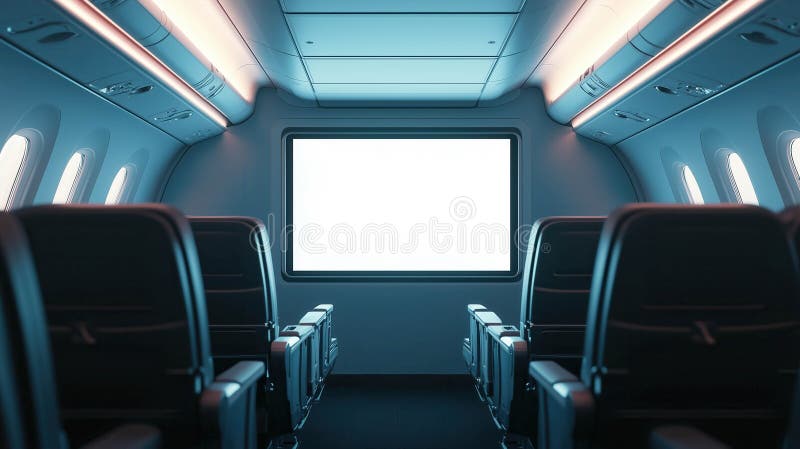 Airplane Seats Facing Blank Screen Displaying Important Safety ...