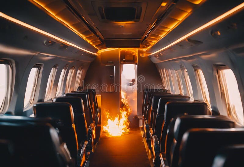 Airplane Seats with Fire in the Cabin, AI-generated. Stock Photo ...