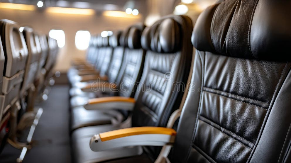 Airplane Seats in a Row Inside a Passenger Cabin. Stock Image - Image ...