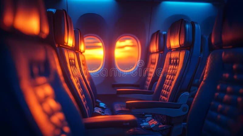 Airplane Seats with Sunset View 3D Illustration Stock Illustration ...