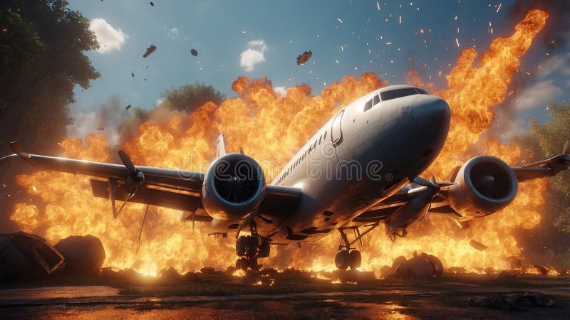 Airplane Set on Fire, Take Off, Landing Stock Illustration ...