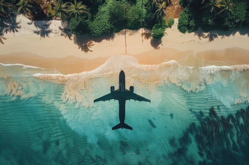 Airplane Shadow Flying Over Idyllic Tropical Beach during Summer ...