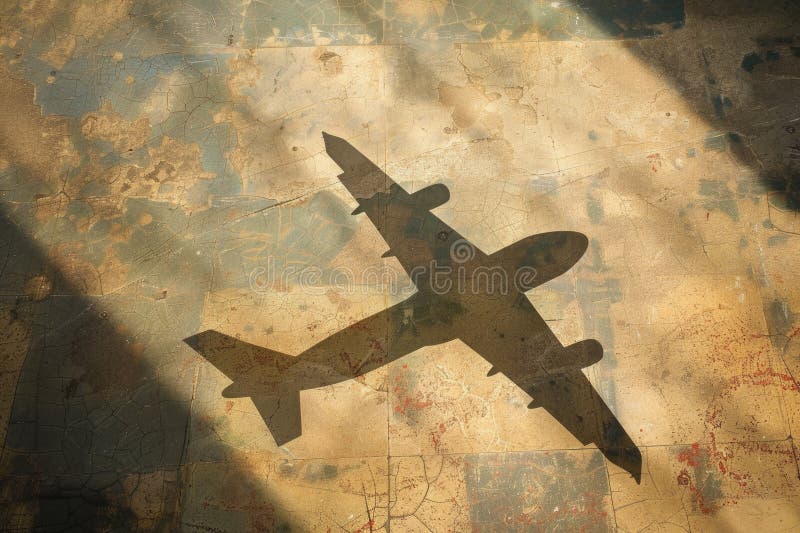 Airplane Shadow on Map stock photo. Image of airplane - 375213774