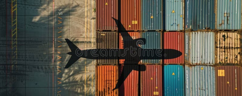 Airplane Shadow Over Cargo Containers Stock Image - Image of global ...