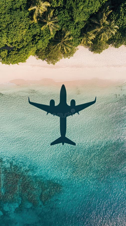 Airplane Shadow Over Tropical Beach Stock Photo - Image of silhouette ...