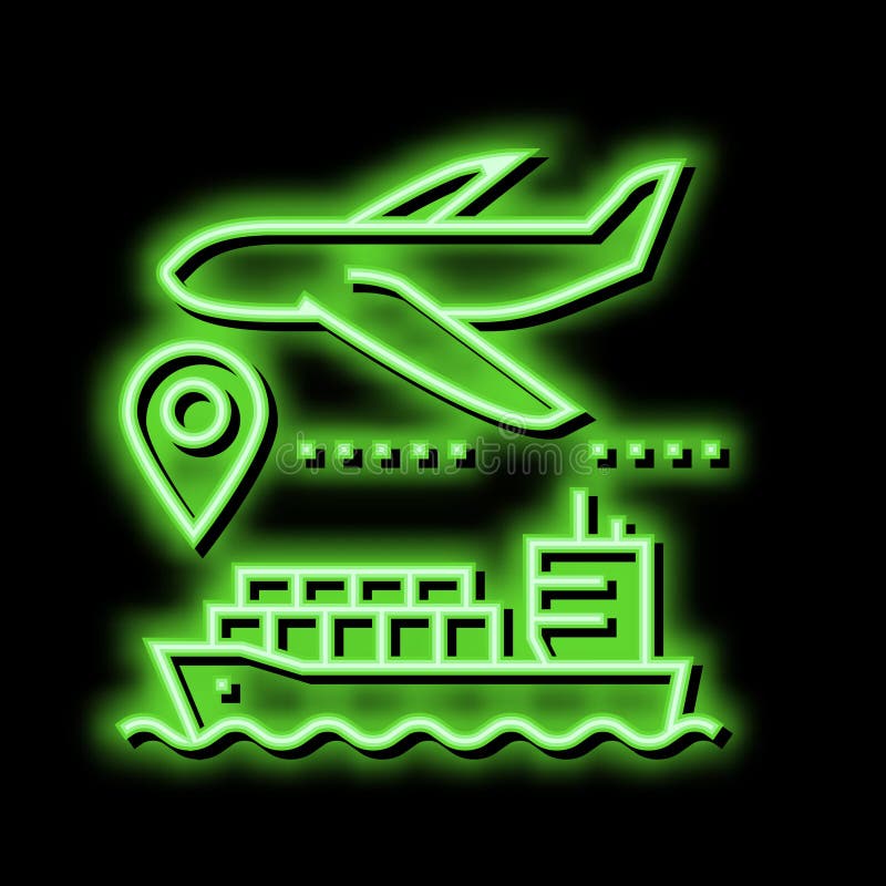 Airplane and Ship Delivering Neon Glow Icon Illustration Stock Vector ...