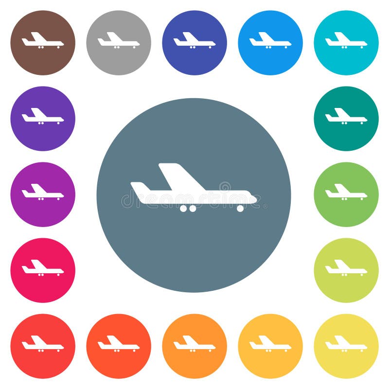 Airplane Side View Flat White Icons on Round Color Backgrounds Stock ...