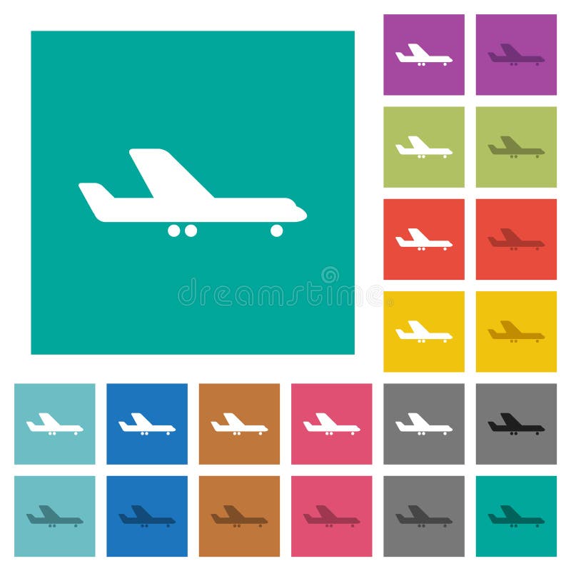 Airplane Side View Square Flat Multi Colored Icons Stock Vector ...