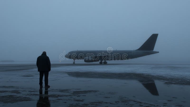 An Airplane Situated on a Runway Has a Man Standing Adjacent To it ...
