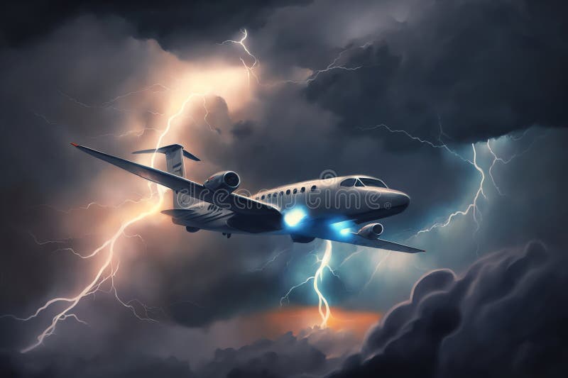 Airplane in the Sky with Thunder and Lightning. Generative AI Stock ...