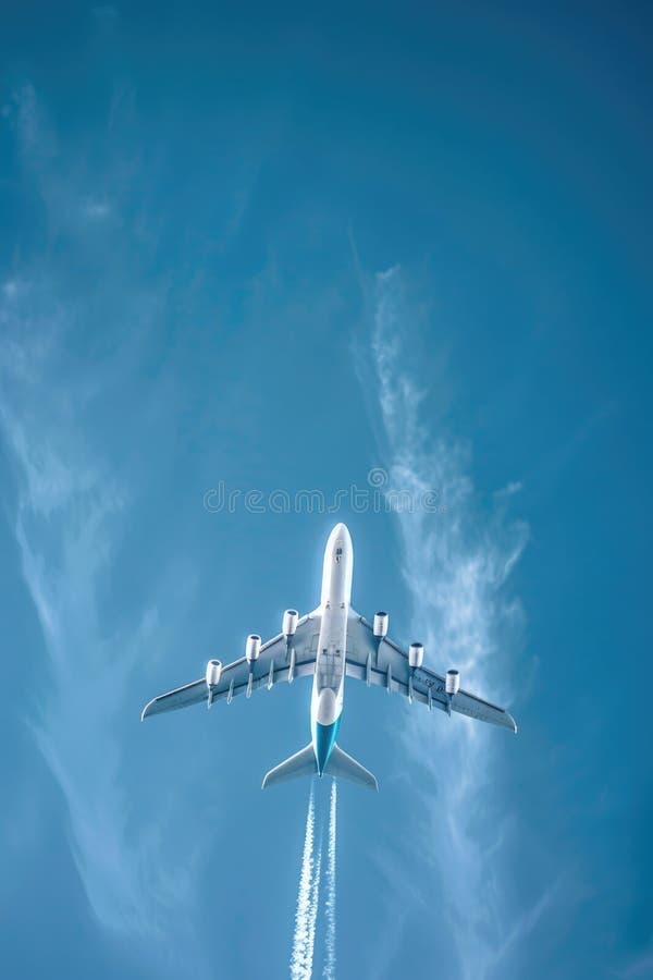 Airplane with Smoke Flying in Clear Blue Sky, Ideal for Transportation ...