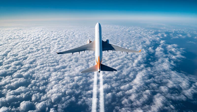 Airplane Soaring High in the Sky. Stock Photo - Image of vertical, view ...