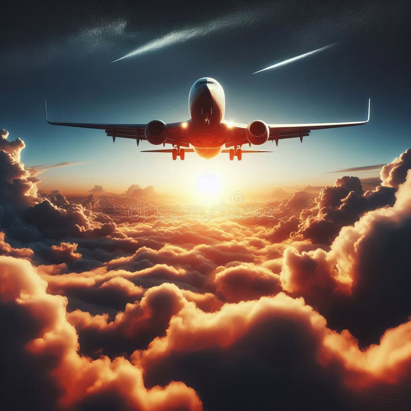 Airplane Soaring through Clouds an Airplane Soaring through the Stock ...