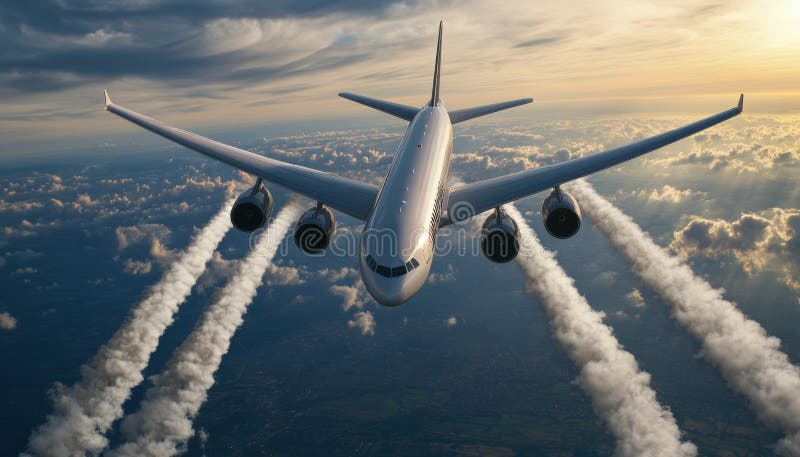 Airplane Soaring through the Clouds, Powerful Engines Driving ...