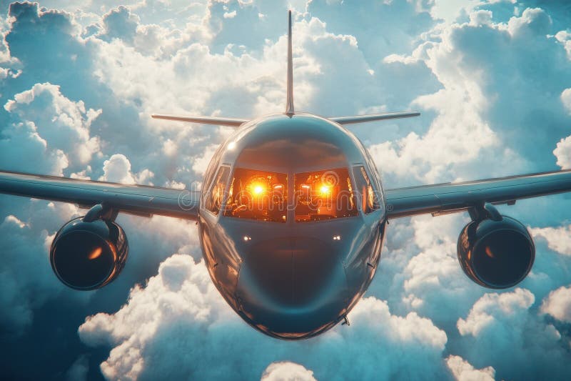Airplane Soaring through Dramatic Clouds during a Late Afternoon Flight ...