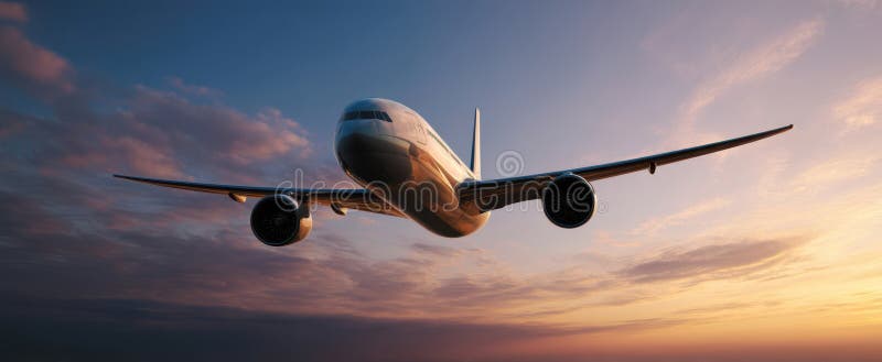 The Airplane Soaring Gracefully into a Vibrant Sunset Sky..AI Generated ...