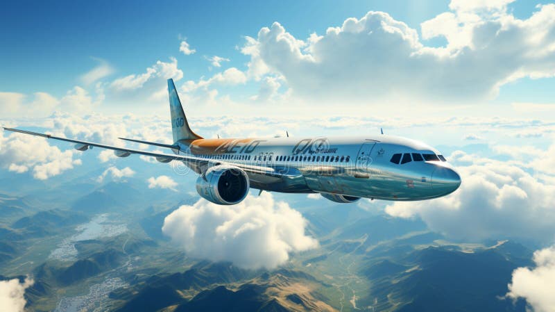 Airplane Soaring High in the Blue Sky Nature Beauty Surrounds Stock ...