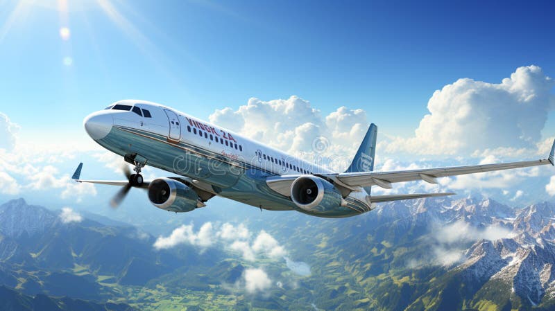 Airplane Soaring High in the Blue Sky Nature Beauty Surrounds Stock ...