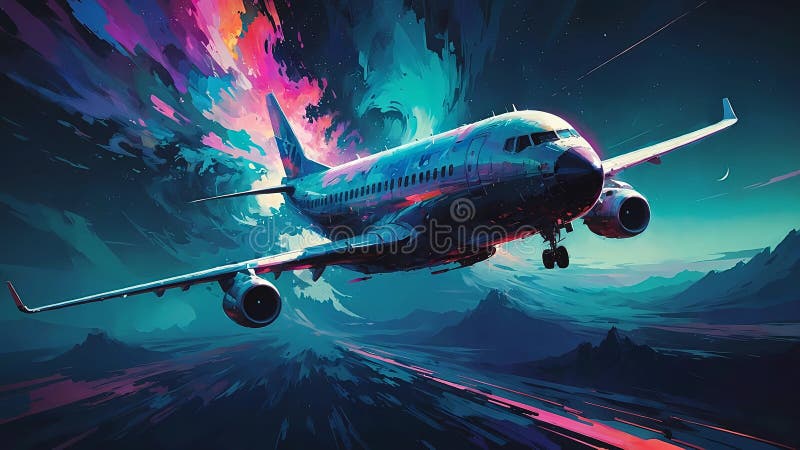 An Airplane Soars through the Skies in a Vibrant Display of Modern ...