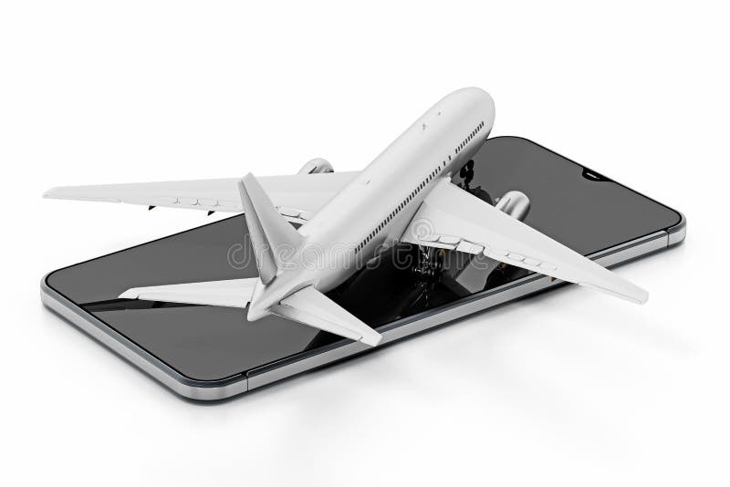 Airplane Standing on Smartphone Screen. 3D Illustration Stock ...