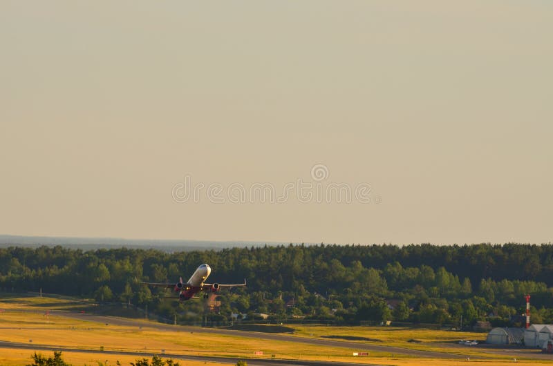 Airplane Start Fly from Road Stock Photo - Image of airspace, road ...