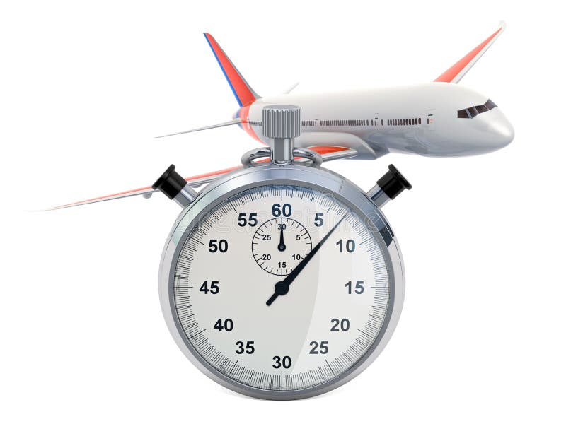 Airplane with Stopwatch, Fast Booking and Reservation Service. 3D ...