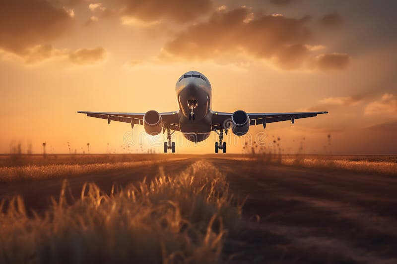 Airplane in Sunset. Generative AI Stock Illustration - Illustration of ...
