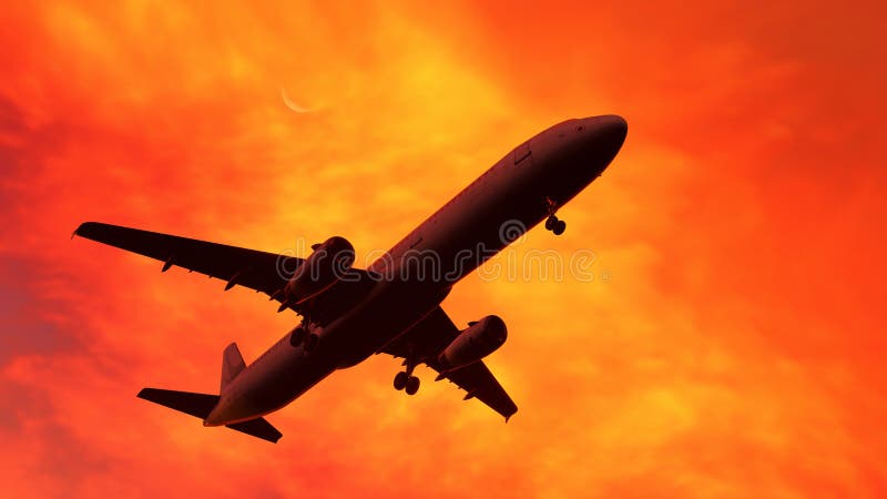 Airplane at the sunset stock photo. Image of voyage, airlines - 31994186