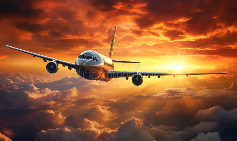 Airplane in the Sunset Airplane in the Sky Airplane at Sunset Stock ...