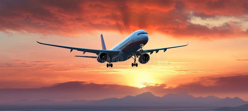 Airplane in the Sunset Airplane in the Sky Airplane at Sunset Stock ...