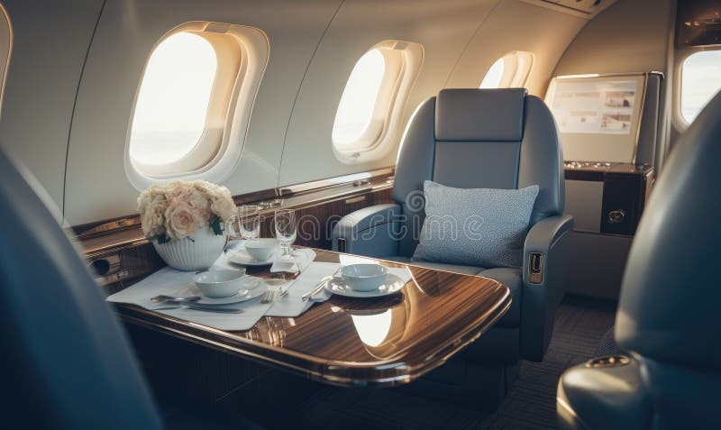 Photo of an Airplane Interior with a Convenient Dining Area Stock ...