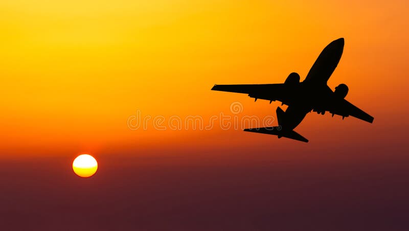 Airplane Take Off on a Sunset Stock Image - Image of holiday, cloud ...