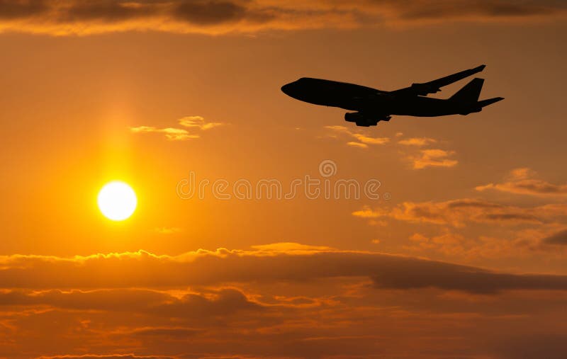 Airplane Take Off on a Sunset Stock Photo - Image of passenger, sunset ...