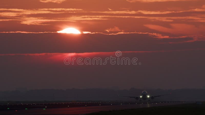 Airplane takeoff at sunset stock footage. Video of transportation ...