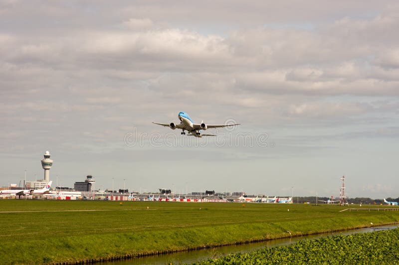 Airplane takes off editorial stock photo. Image of airport - 137109578