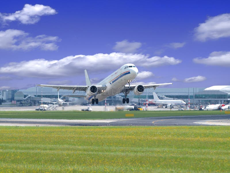 Flying-off Plane from Airport Stock Image - Image of speed, aircraft ...