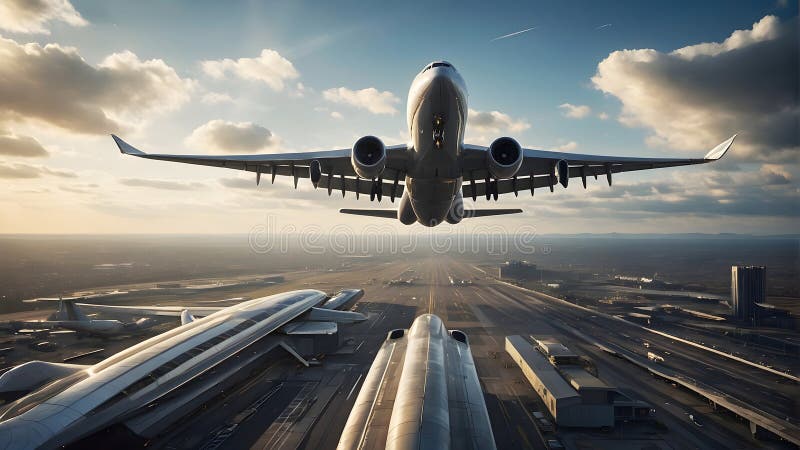 Airplane Taking Off from the Airport. 3d Render and Illustration Stock ...